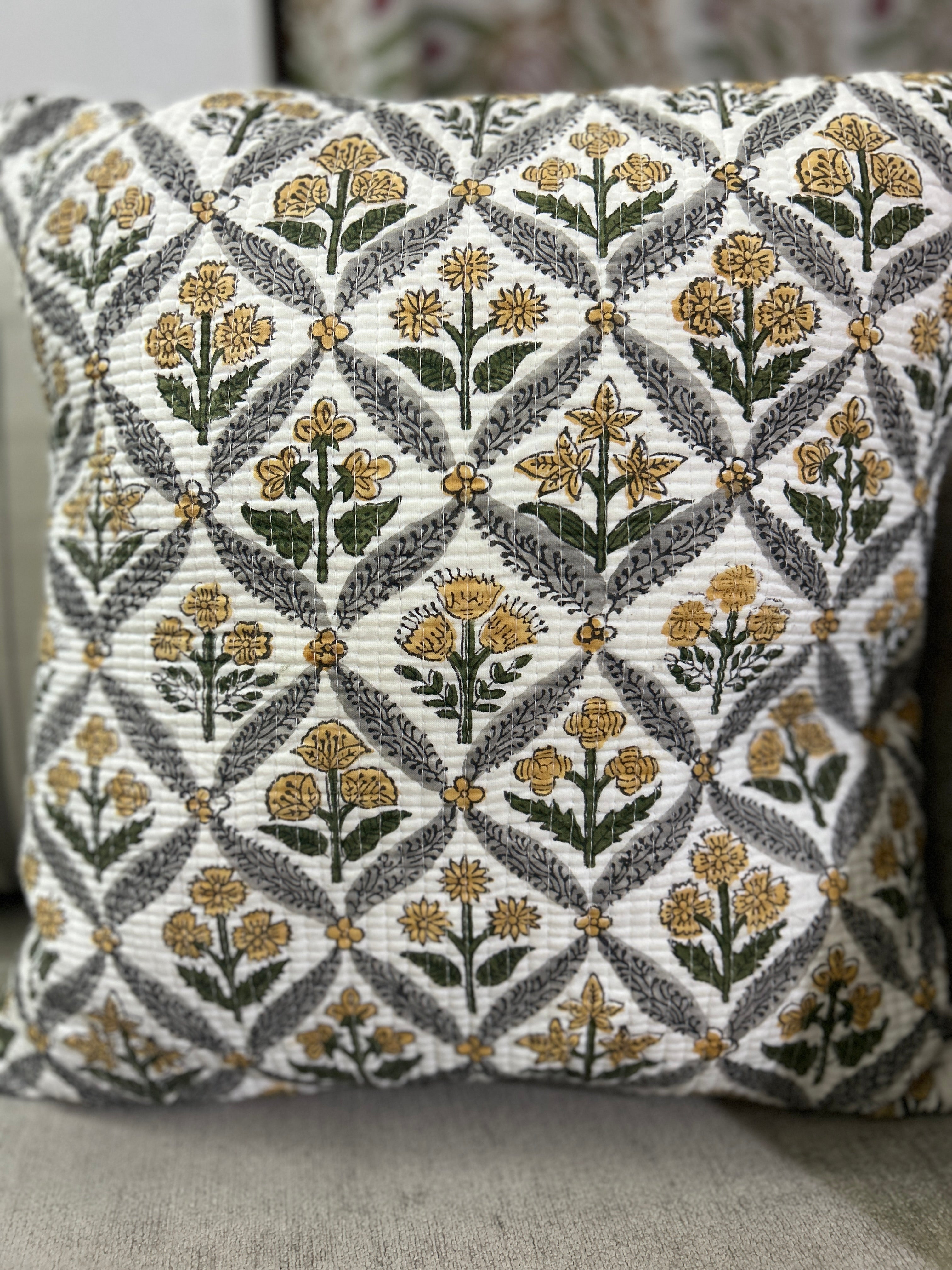 Jiya Block Printed Quilted Cushion Cover – Looms & Clay